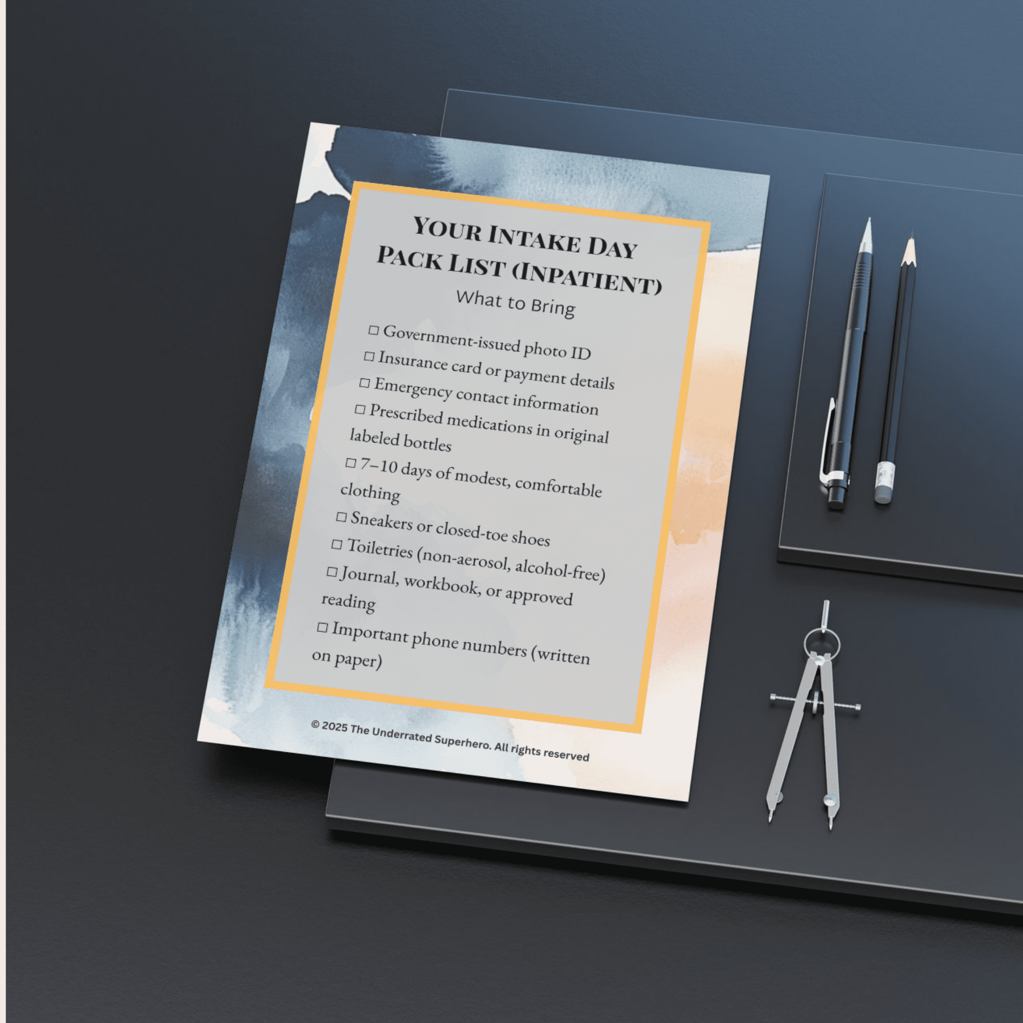 Checklist Intake Day Pack List (Inpatient) - The Underrated Superhero